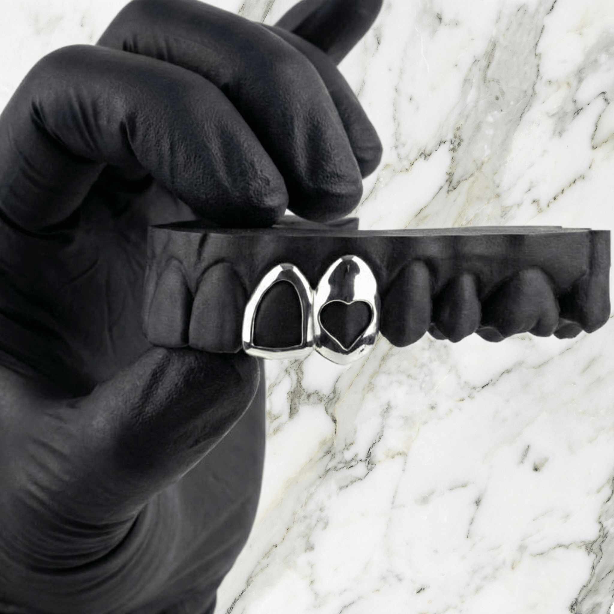 Eterna Silver Heart Grillz - Custom Grillz by HC Grillz