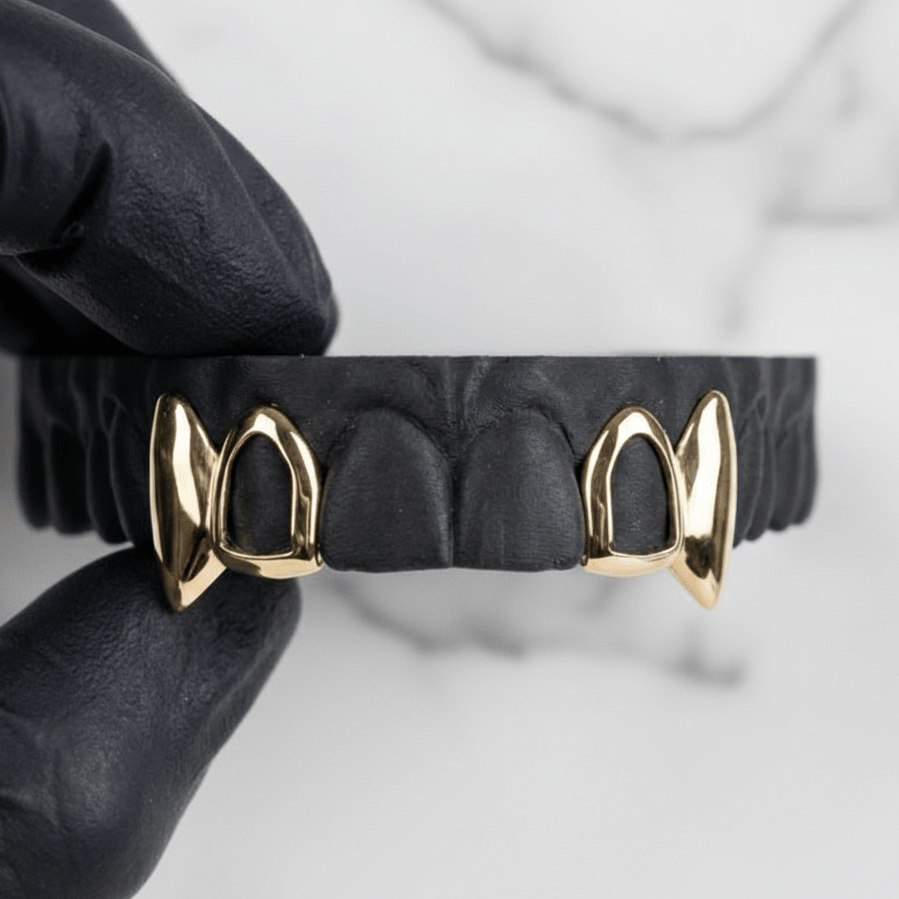 Custom Gold Fang Grillz - Stylish Designs by HC Grillz